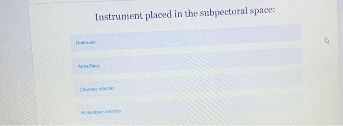 Solved Instrument placed in the subpectoral space: Hohmann | Chegg.com
