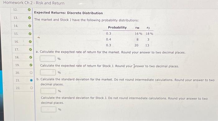 Solved Expected Returns: Discrete Distribution The market | Chegg.com
