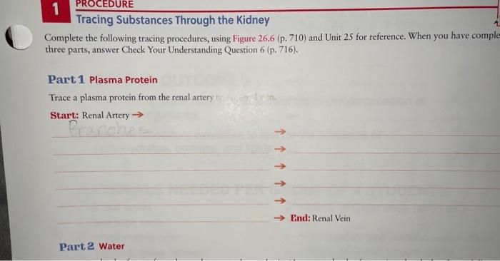 Solved Tracing Substances Through the Kidney Complete the | Chegg.com