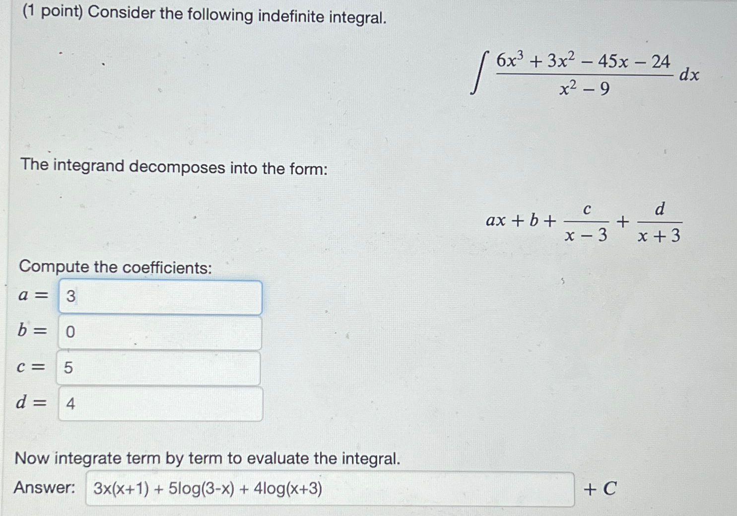 Solved (1 ﻿point) ﻿Consider the following indefinite | Chegg.com