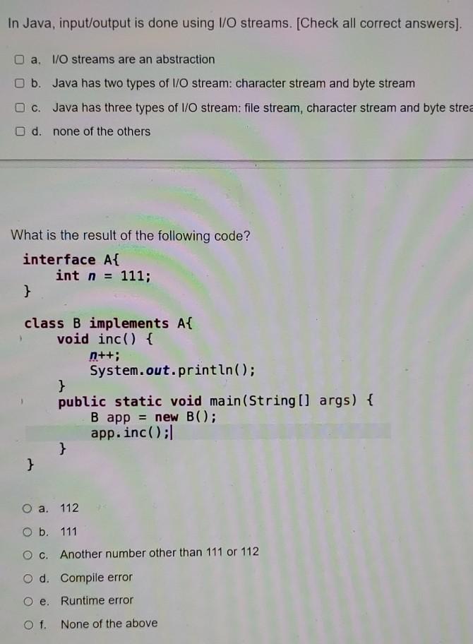 Solved In Java, input/output is done using I/O streams. | Chegg.com