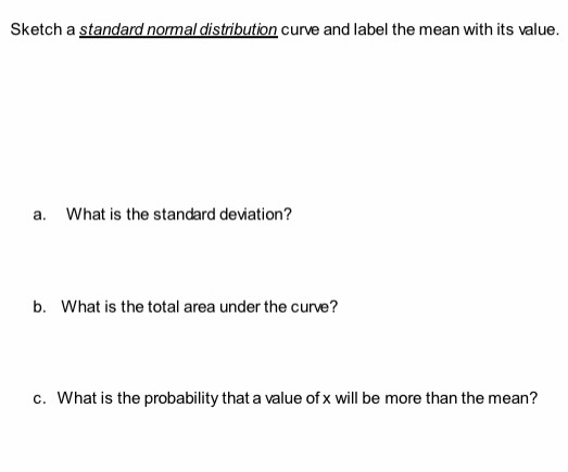 Solved Sketch a standard normal distribution curve and label | Chegg.com