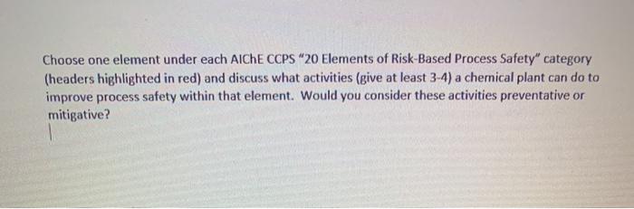 Choose one element under each AICHE CCPS “20 Elements | Chegg.com