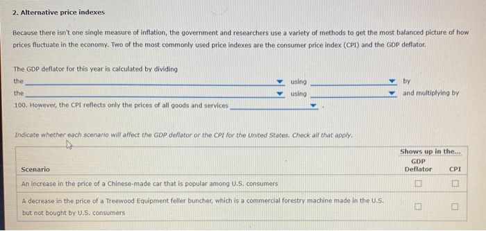Solved 2. Alternative price indexes Because there isn't one | Chegg.com