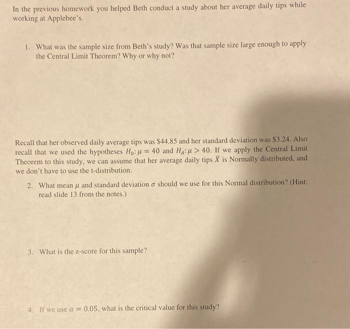 Solved In the previous homework you helped Beth conduct a | Chegg.com