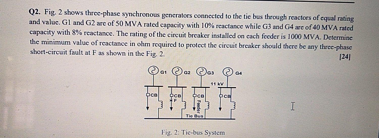 Solved Q2. Fig. 2 shows three-phase synchronous generators | Chegg.com