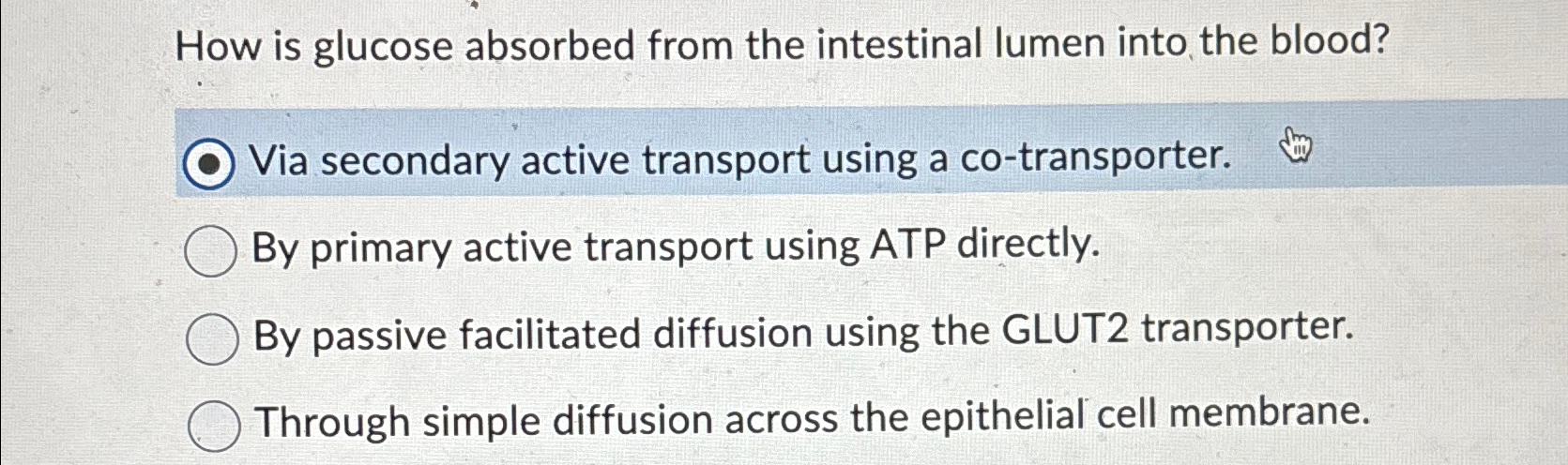 Solved How is glucose absorbed from the intestinal lumen | Chegg.com