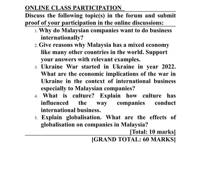 Solved ONLINE CLASS PARTICIPATION Discuss the following | Chegg.com