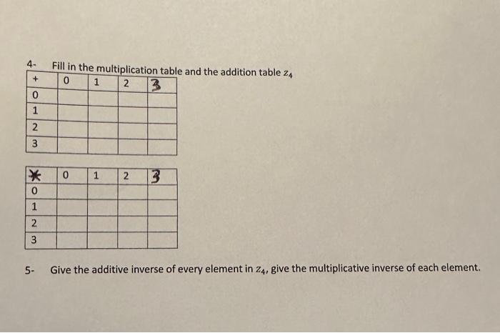Solved 4- Fill in the multinlinatinn wahi- and the addition | Chegg.com