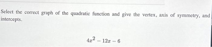 Solved Select the correct graph of the quadratic function | Chegg.com