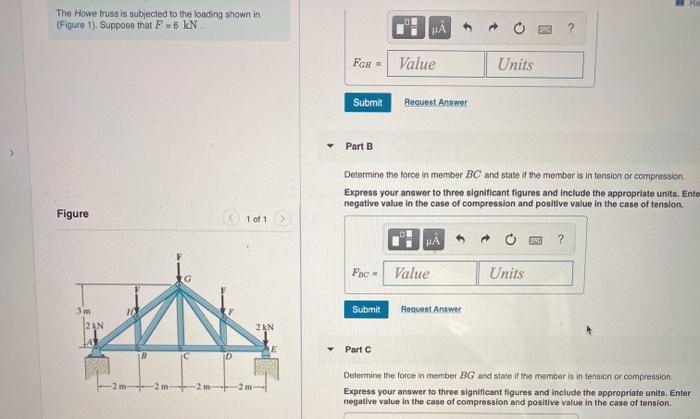 Solved determine the force in member GH, BC, and BG and | Chegg.com