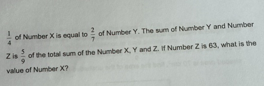 Solved 14 ﻿of Number x ﻿is equal to 27 ﻿of Number Y. ﻿The | Chegg.com