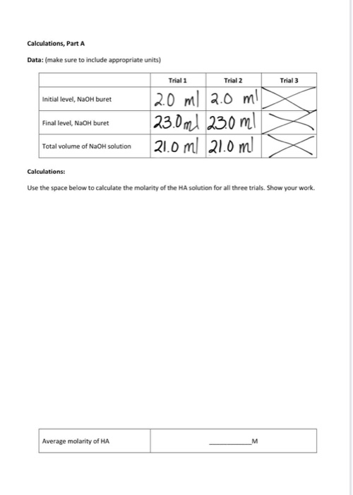 Calculations, Part A Data: (make sure to include | Chegg.com