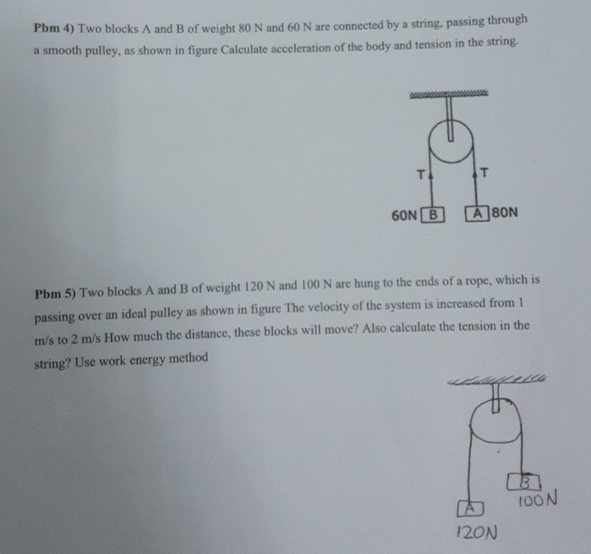 Solved Pbm 4) Two blocks A and B of weight 80 N and 60 N are | Chegg.com