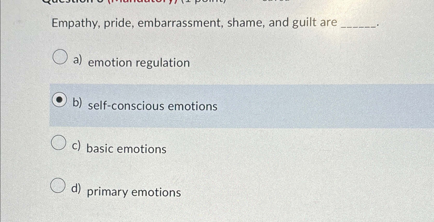 Solved Empathy, pride, embarrassment, shame, and guilt area) | Chegg.com