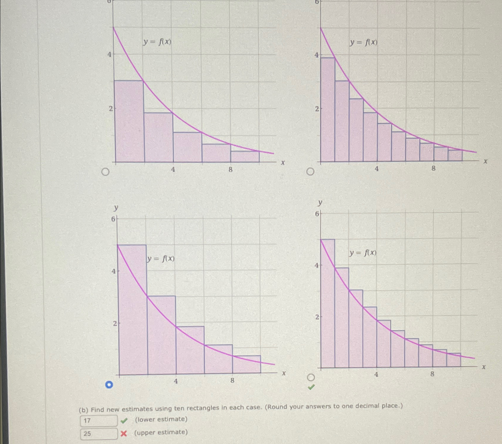 (b) ﻿Find new estimates using ten rectangles in each | Chegg.com