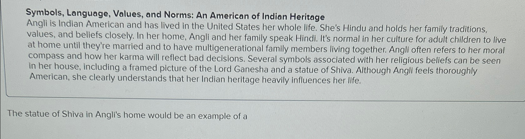 Solved Symbols, Language, Values, and Norms: An American of | Chegg.com
