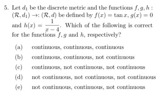 Solved 5. Let d1 be the discrete metric and the functions | Chegg.com