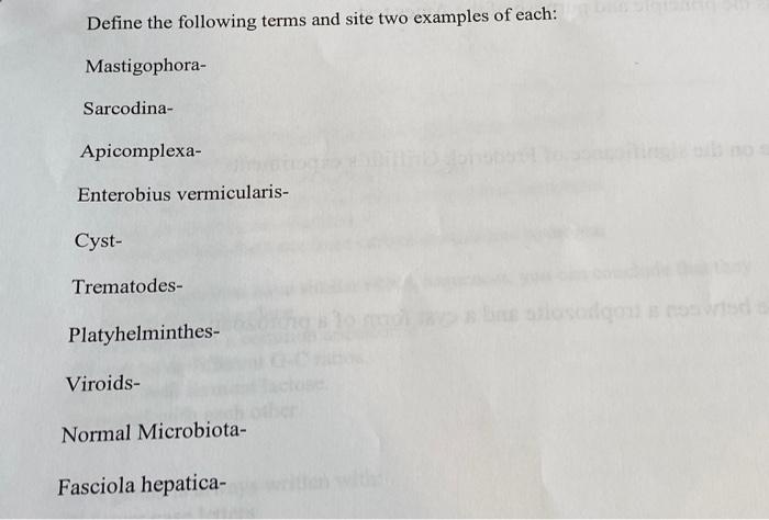 Solved Define the following terms and site two examples of | Chegg.com