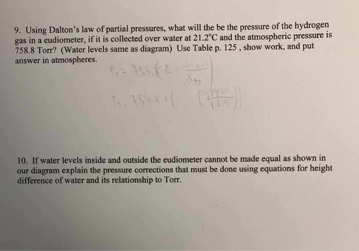9. Using Dalton's law of partial pressures, what will | Chegg.com
