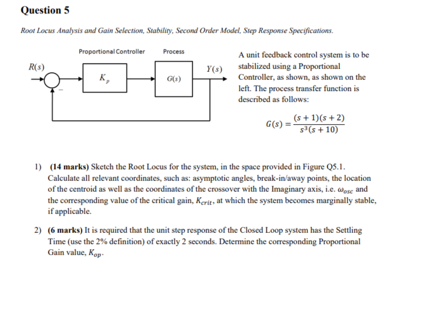 Solved Question 5Root Locus Analysis and Gain Selection, | Chegg.com
