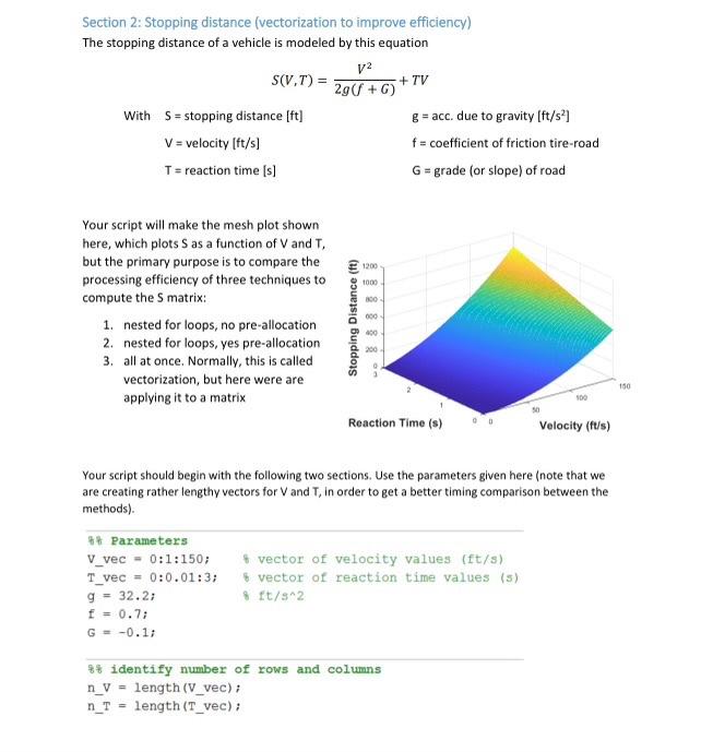 Solved Section 2: Stopping distance (vectorization to | Chegg.com