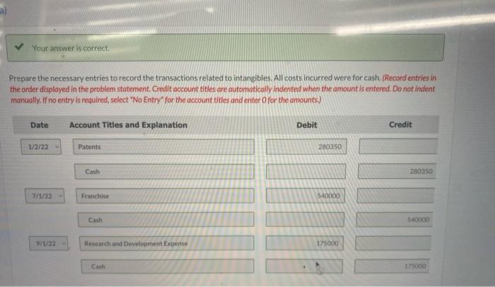 Solved (c) Indicate what the intangible asset account | Chegg.com