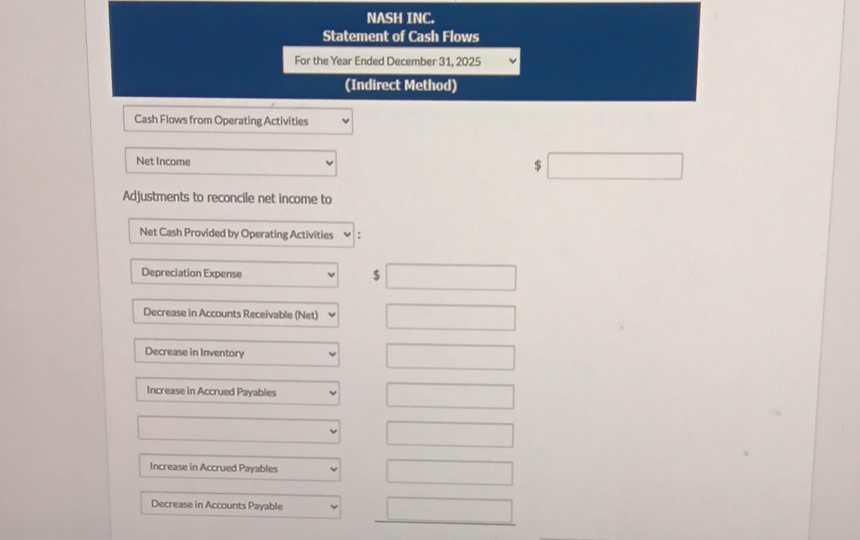 Decrease in Accounts Payable Net Cash Provided by | Chegg.com