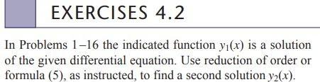 Solved In Problems 1−16 the indicated function y1(x) is a | Chegg.com