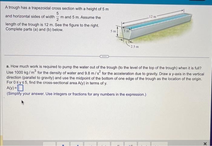 Solved A trough has a trapezoidal cross section with a | Chegg.com