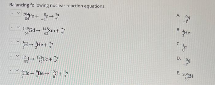Solved Balancing following nuclear reaction equations. | Chegg.com