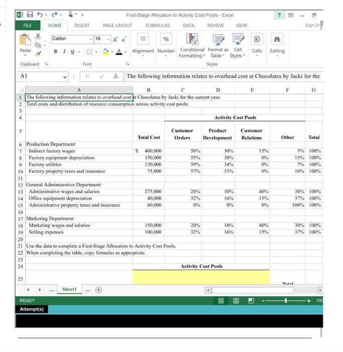 Solved Activity Cost Pools using Excel's Absolute Cell | Chegg.com