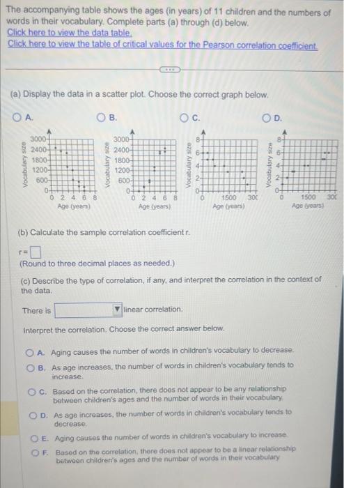 Solved Age, x12345635246 Vocabulary size, | Chegg.com