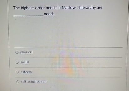 Solved The highest-order needs in Maslow's hierarchy are | Chegg.com