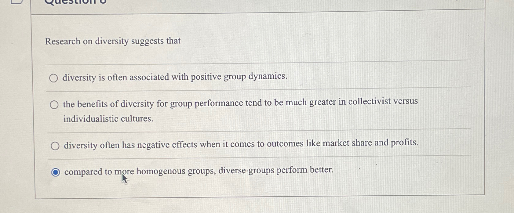 Solved Research on diversity suggests thatdiversity is often | Chegg.com