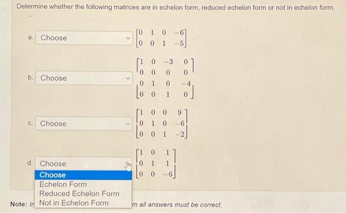 Solved Determine whether the following matrices are in | Chegg.com