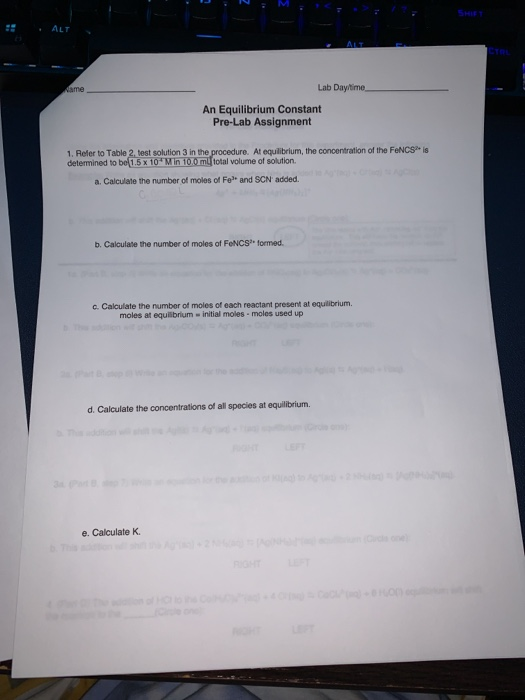 Solved Lab Daytime An Equilibrium Constant Pre-Lab | Chegg.com