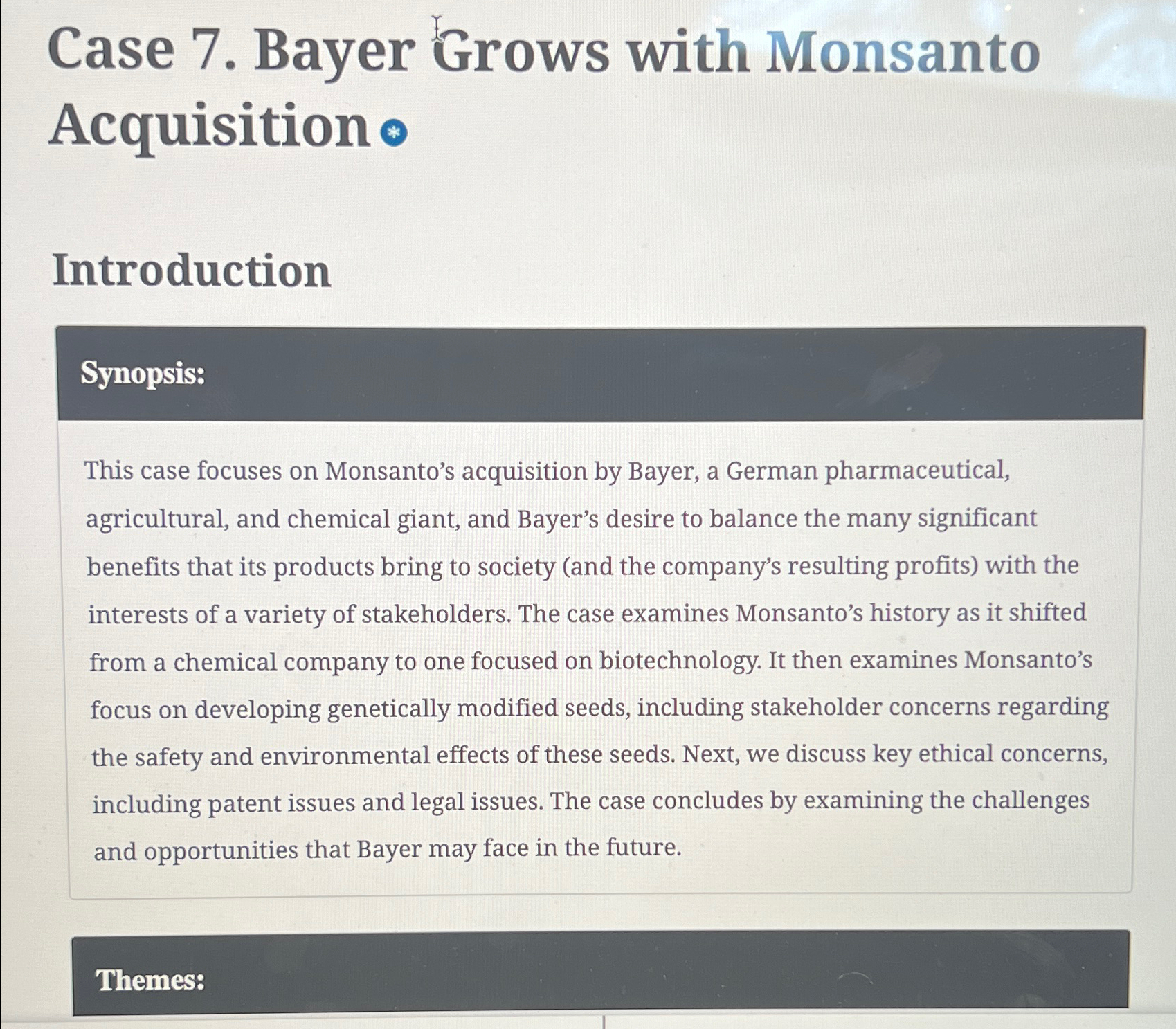 Solved Case 7. ﻿Bayer Grows with Monsanto Acquisition | Chegg.com