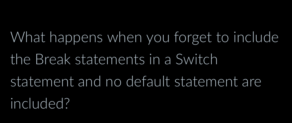 Solved What happens when you forget to include the Break | Chegg.com