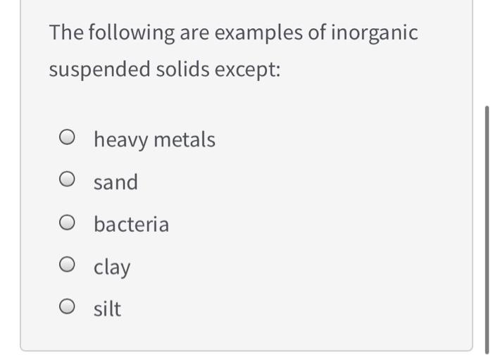 Solved The following are examples of inorganic suspended | Chegg.com