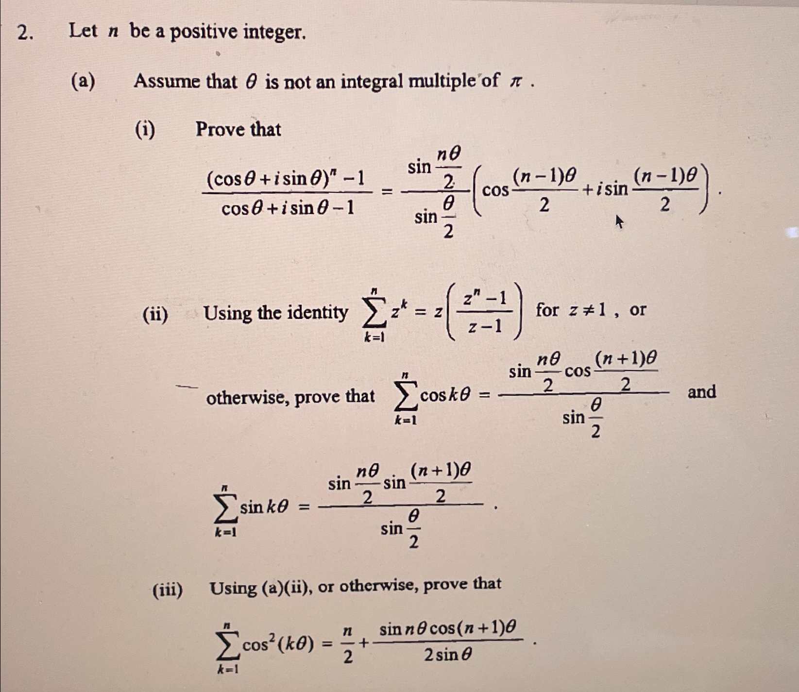 Solved Let n ﻿be a positive integer.(a) ﻿Assume that θ ﻿is | Chegg.com