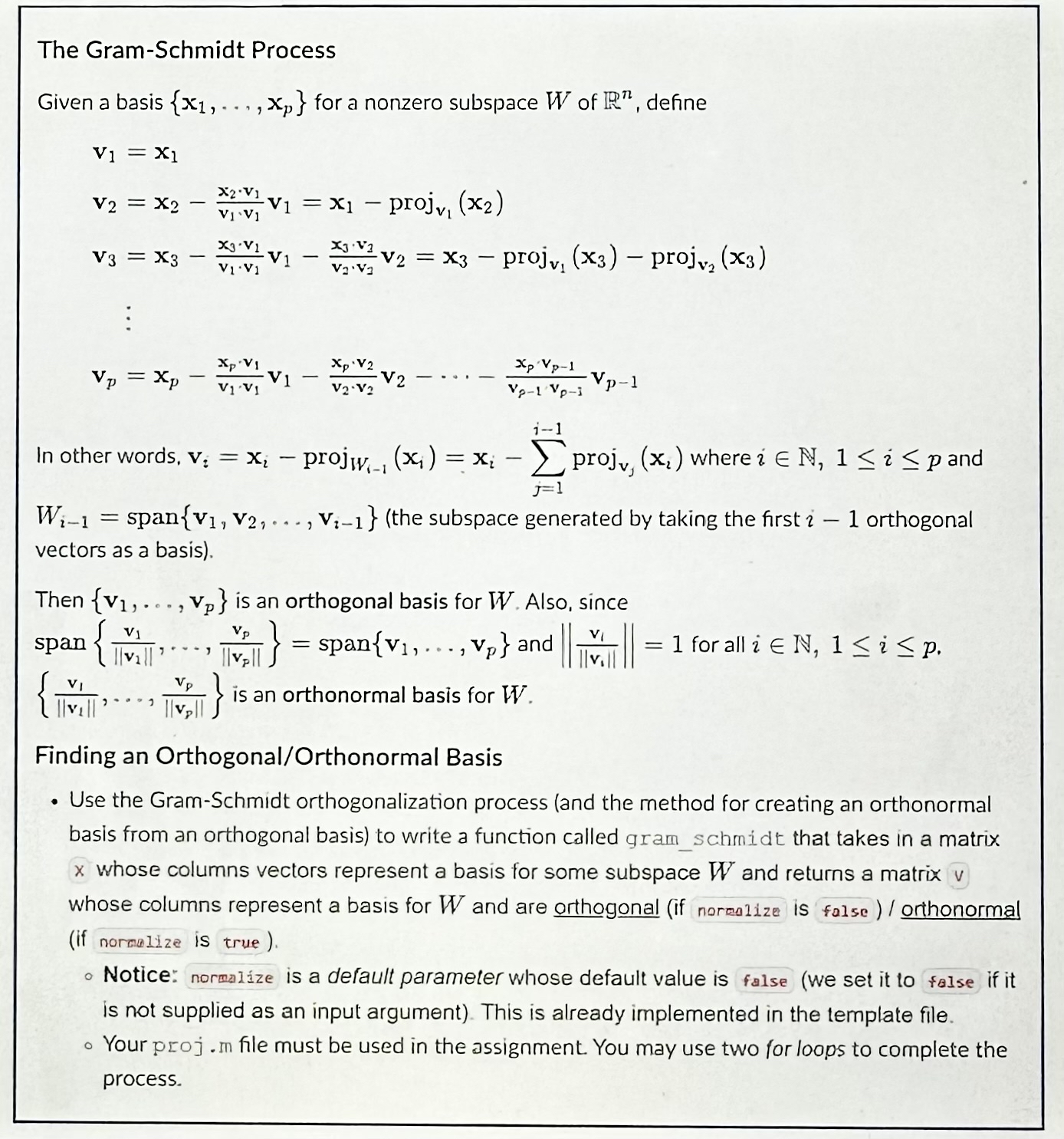 Solved The Gram-Schmidt ProcessGiven a basis {x1,dots,xp} | Chegg.com