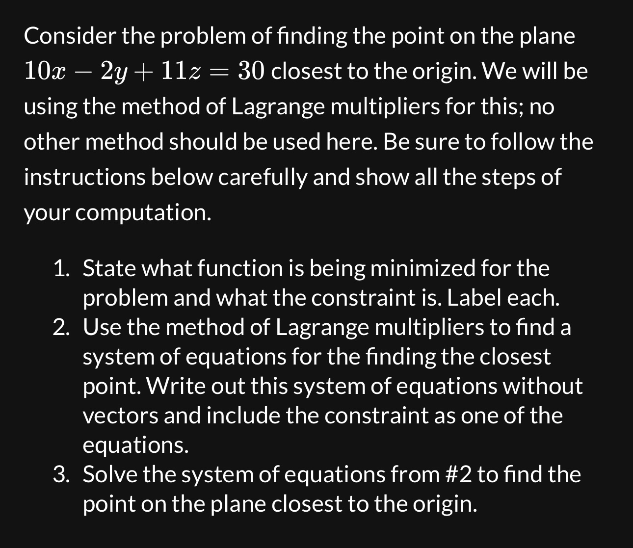 Solved Consider the problem of finding the point on the | Chegg.com