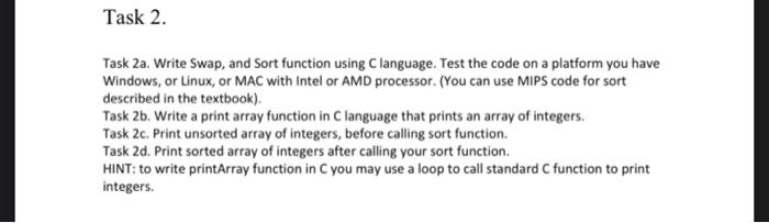 Solved Task 2. Task 2a. Write Swap, and Sort function using | Chegg.com