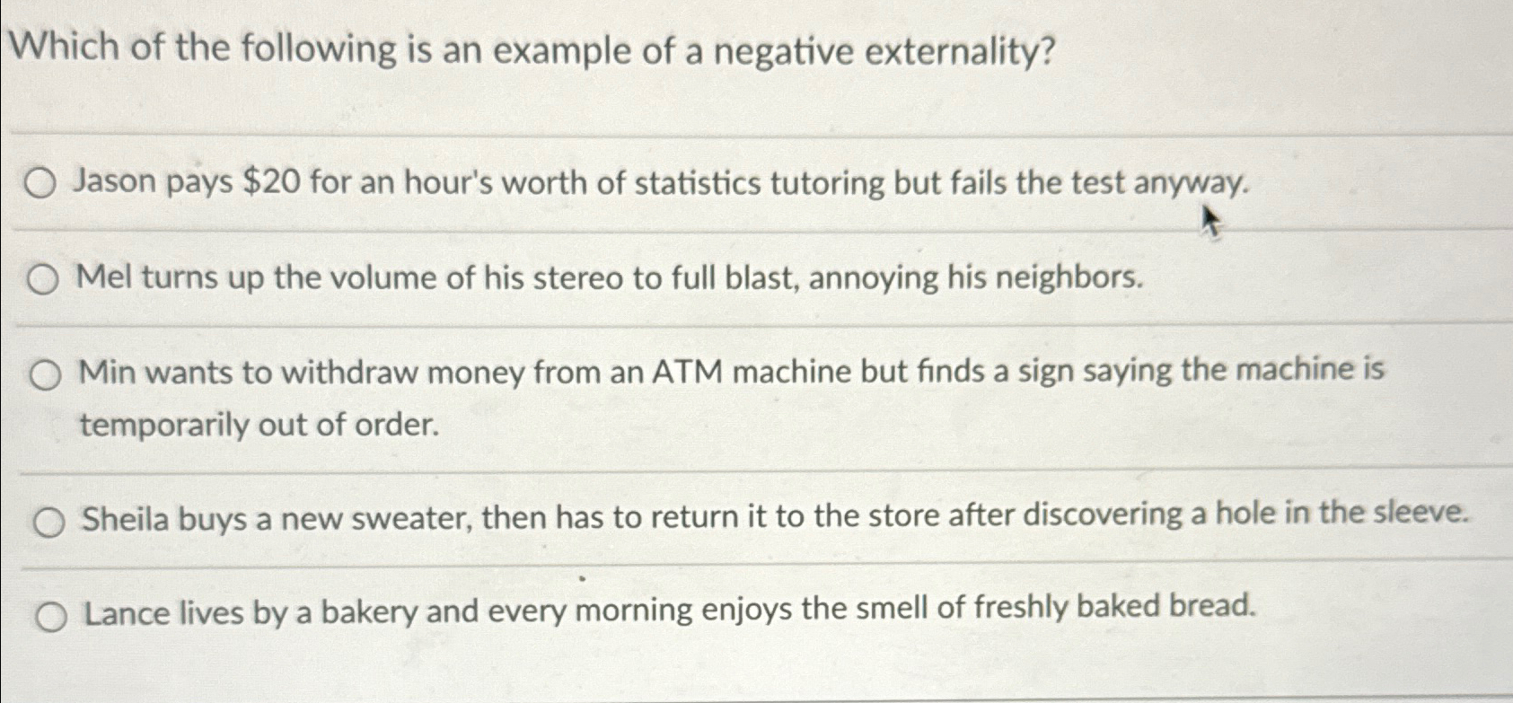 Solved Which of the following is an example of a negative | Chegg.com