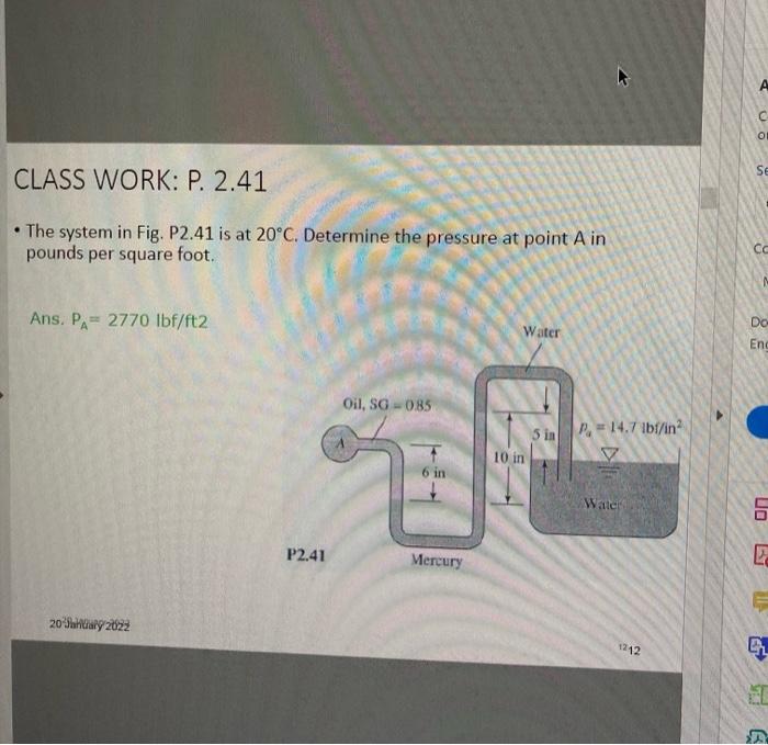 Solved - The system in Fig. P2.41 is at 20∘C. Determine the | Chegg.com