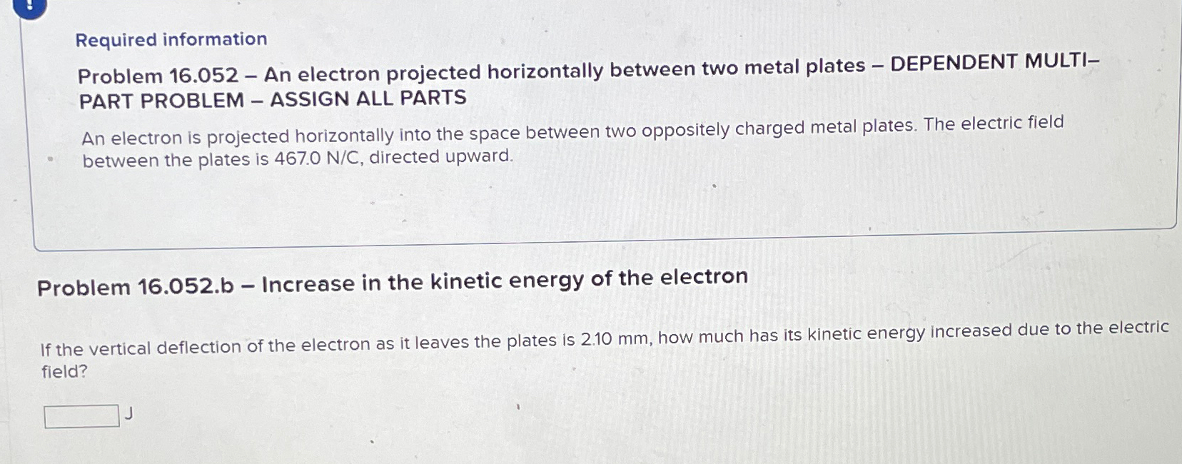Solved Required informationProblem 16.052 - ﻿An electron | Chegg.com