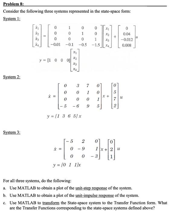 Solved Consider the following three systems represented in | Chegg.com