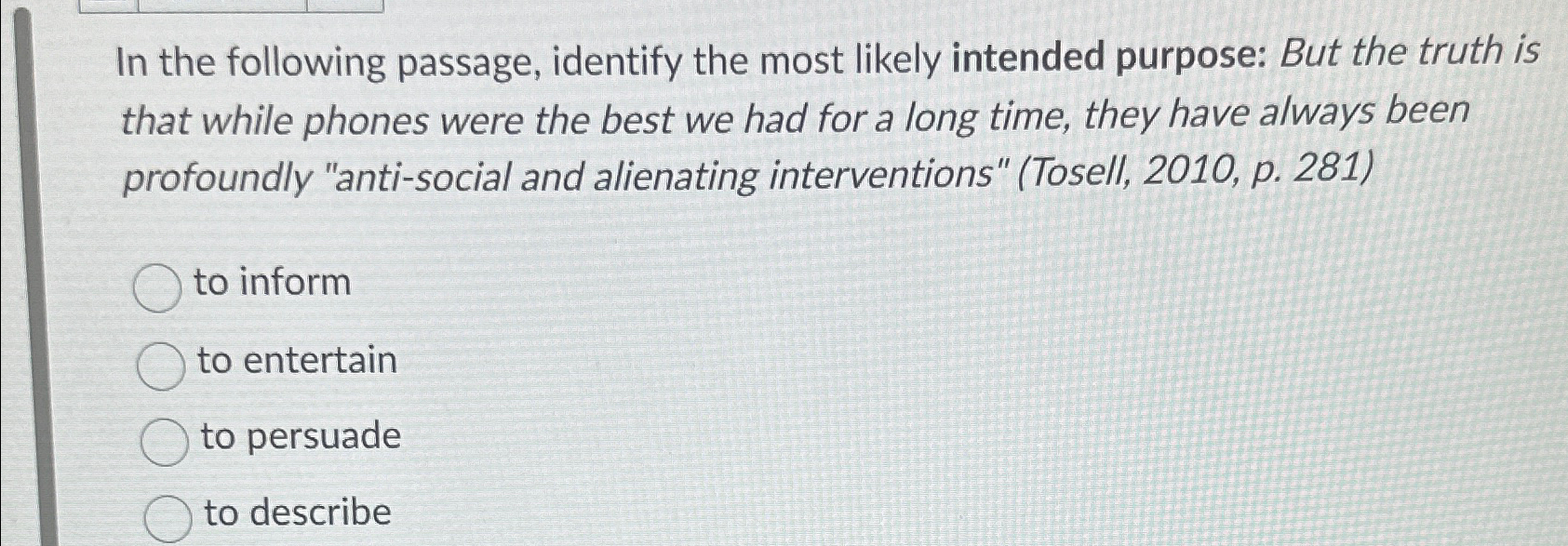 Solved In the following passage, identify the most likely | Chegg.com