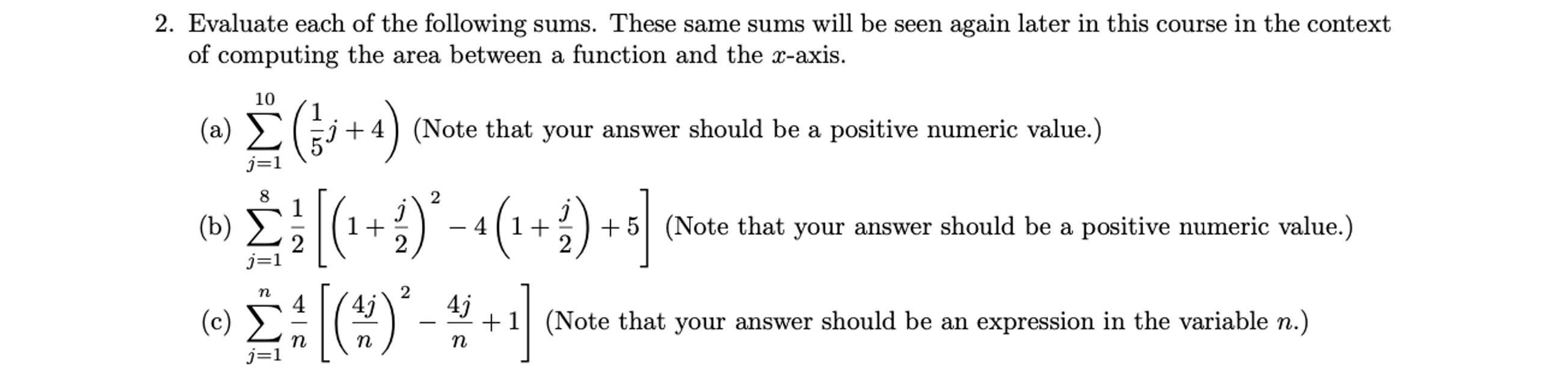 Solved 2. ﻿Evaluate each of the following sums. These same | Chegg.com